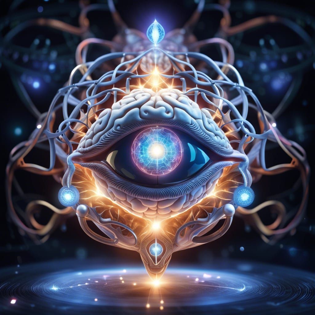 A human brain in symbiotic symbolism intertwined with consciousness ...