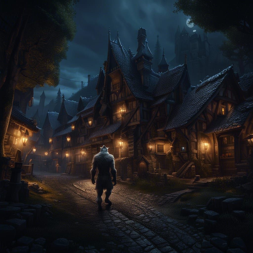 A medieval fantasy village with a werewolf - AI Generated Artwork ...