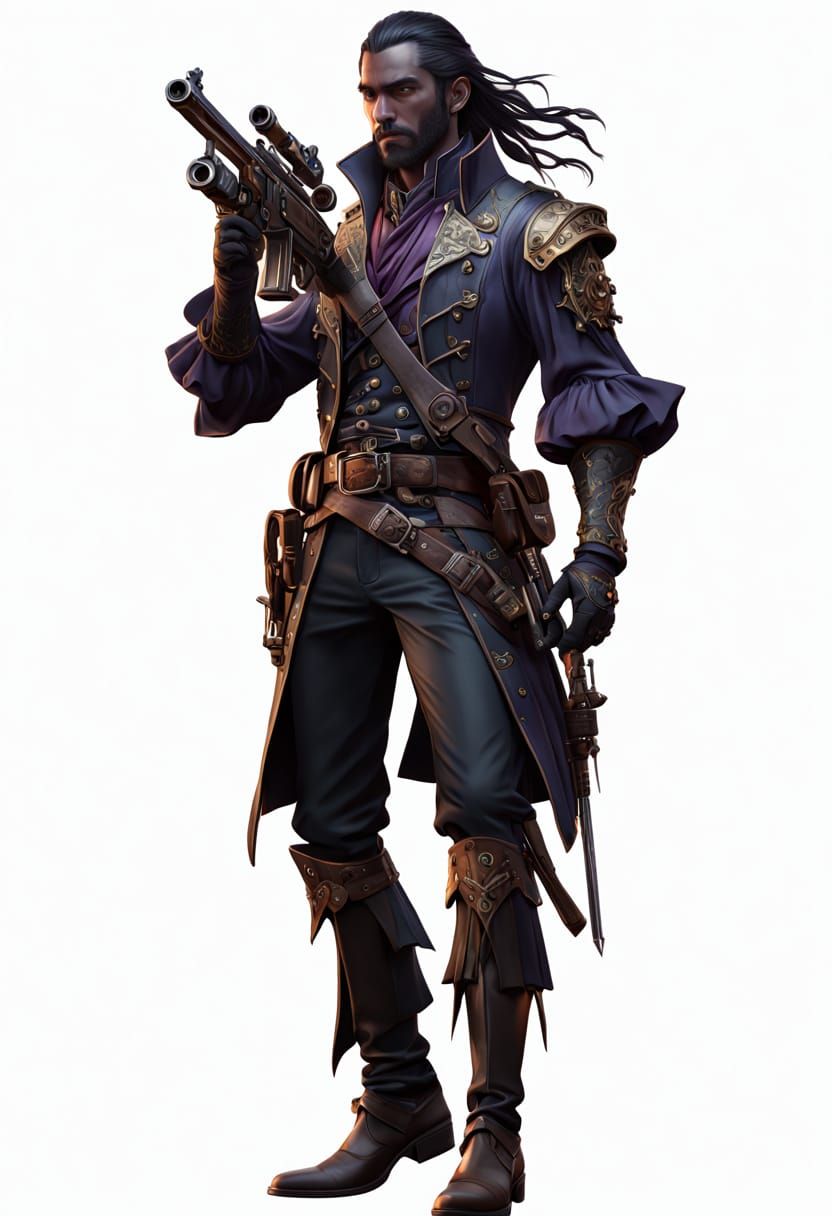 Dark Elf Gun-Slinger in Victorian Pirate Attire - AI Art