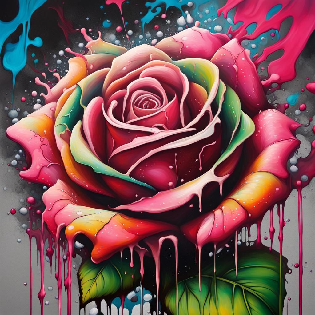 rose graffiti art, splash art, street art, spray paint, oil gouache ...