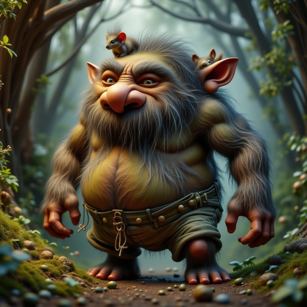 - Rugged Troll in Forest with Tiny Squirre...