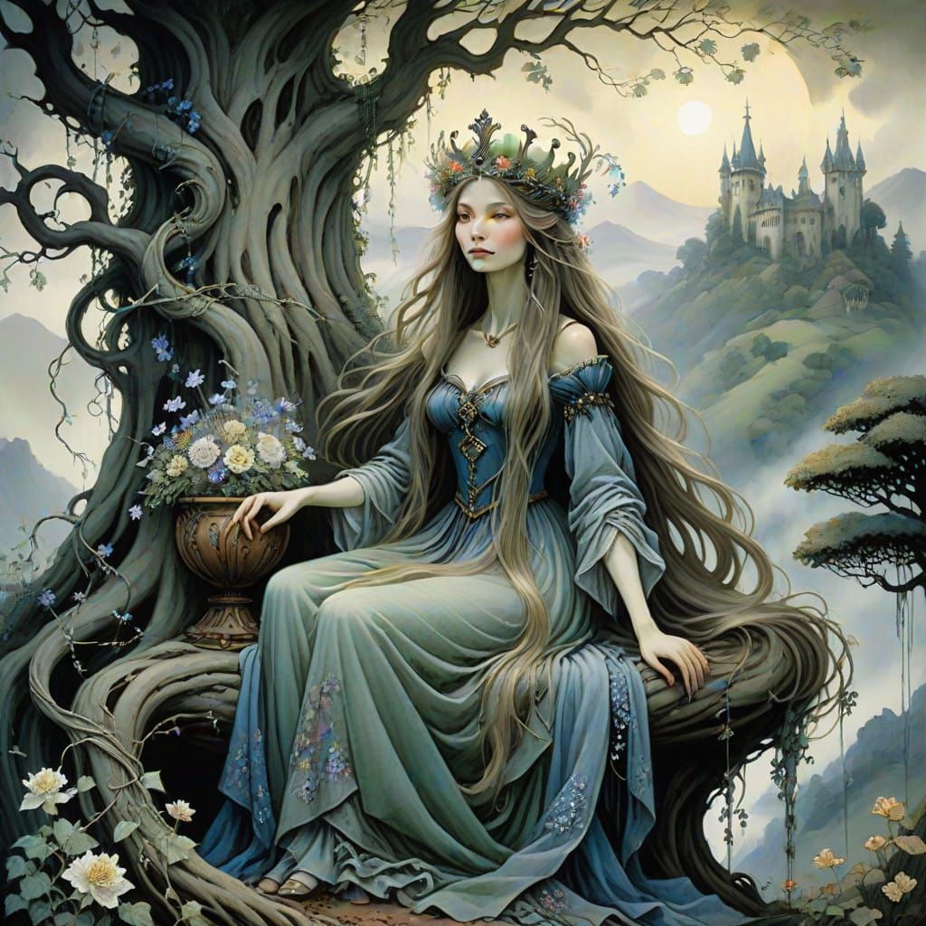 Queen of Avalon - Whimsical Queen of Avalon, Faerie Art
