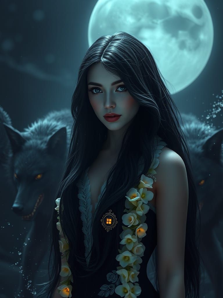 Goth Goddess in Moonlit Ambiance - AI Art