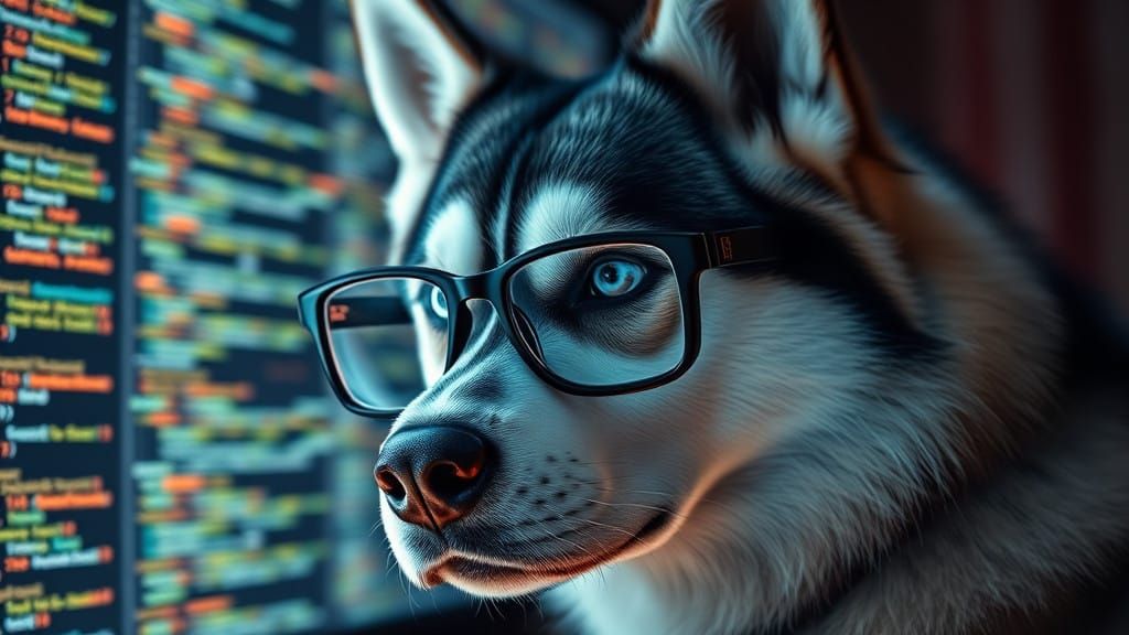 Husky Programmer - Cyberpunk Husky Programmer in Fantasy Con...