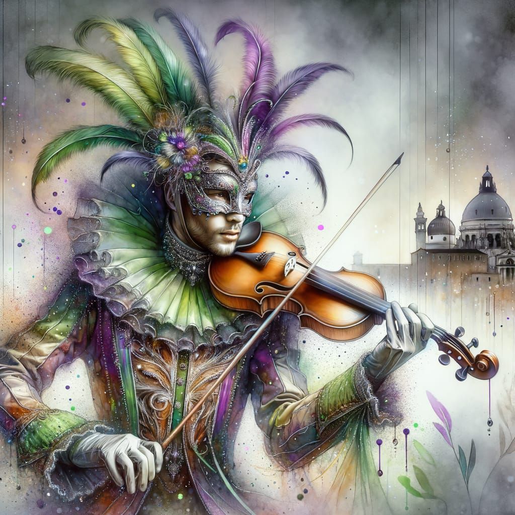 playing on a violin to the carnival