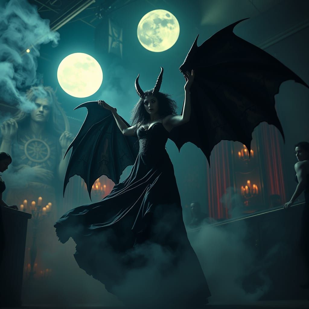 Dance Macabre - Gothic Demon Lady Dances in a Dark, Mystica...