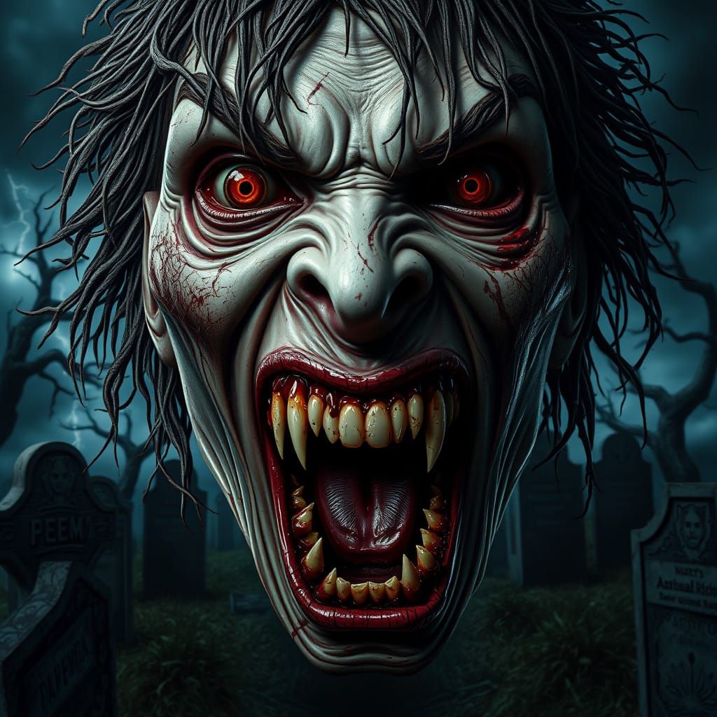 A hyperrealistic, highly detailed dark horror film with a close-up shot ...