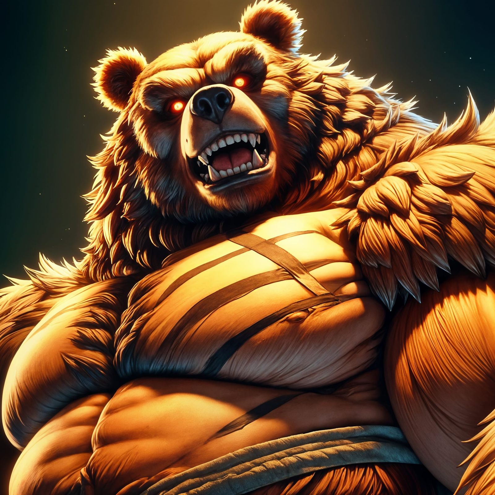 Sarcastic Grizzly Bear Street Fighter in Dark Fant... - AI Art