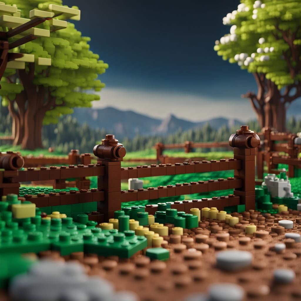 LEGO landscape pasture, no animals or people, ground level view, close ...