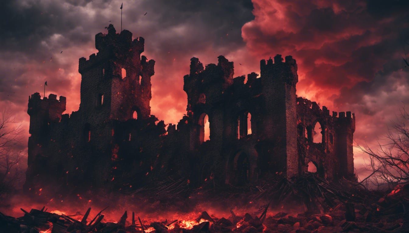a burning destroyed castle : r/nightcafe
