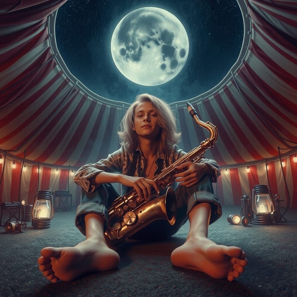 sax boy - Sax Player in Neon-Lit Cityscape