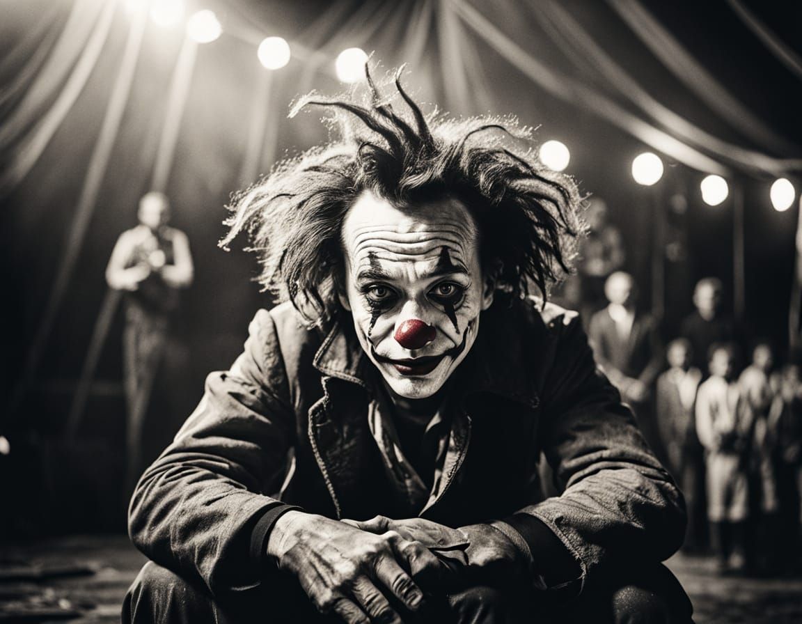 Haunting Sepia-Toned Portrait of a Circus Clown in... - AI Art