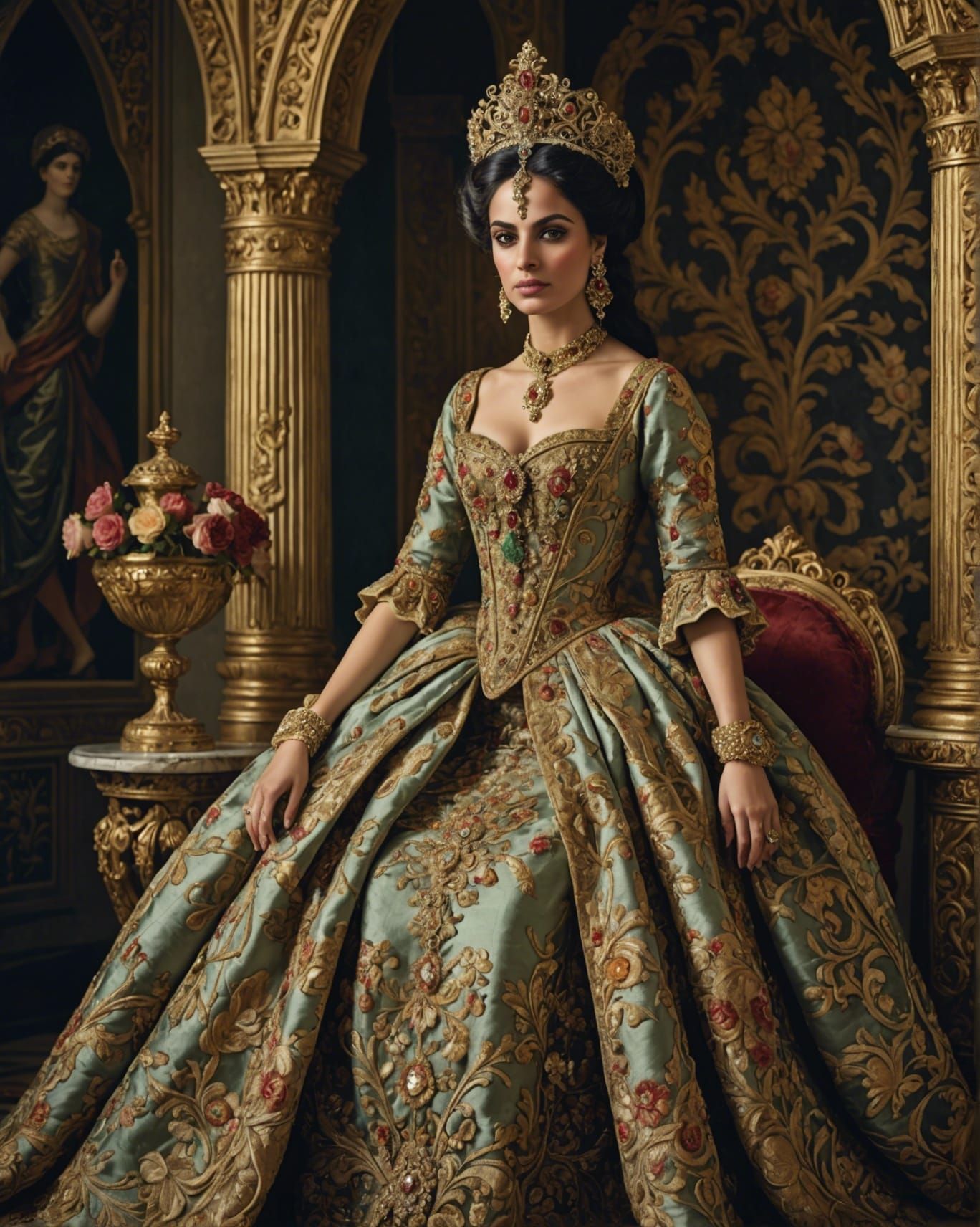 Persian queen wearing an opulent dress in baroque style - AI Generated ...