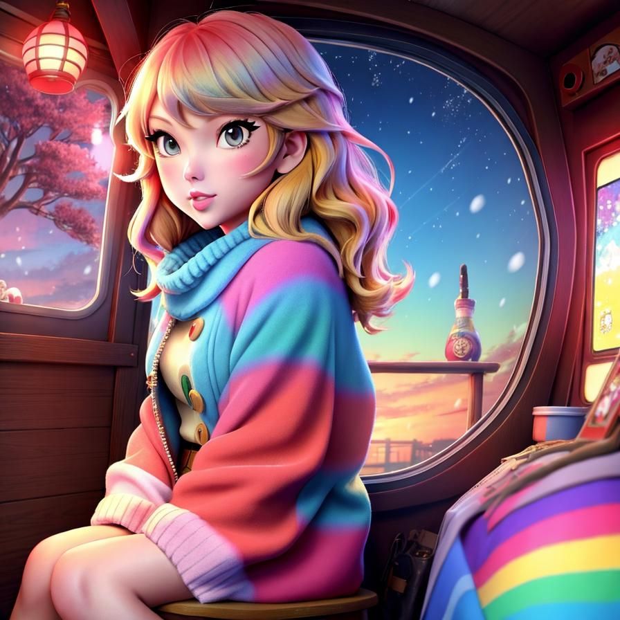 taylor swift anime character studio ghibli colorful warm winter cozy ...