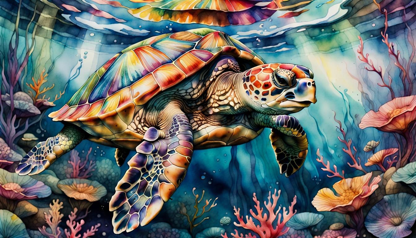 Rainbow Sea Turtle - AI Generated Artwork - NightCafe Creator