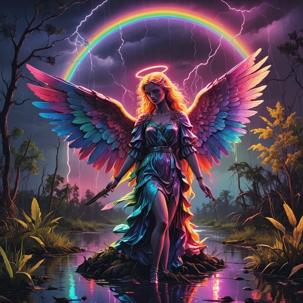 Rainbow angel, swamp, stormy night - AI Generated Artwork - NightCafe ...