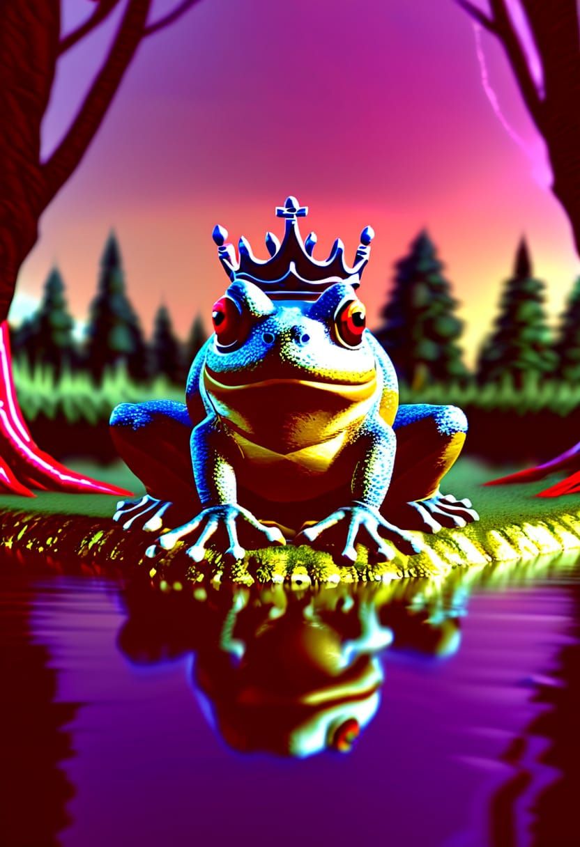 Majestic Frog Monarch in Regal Crown, Epic Fantasy... - AI Art