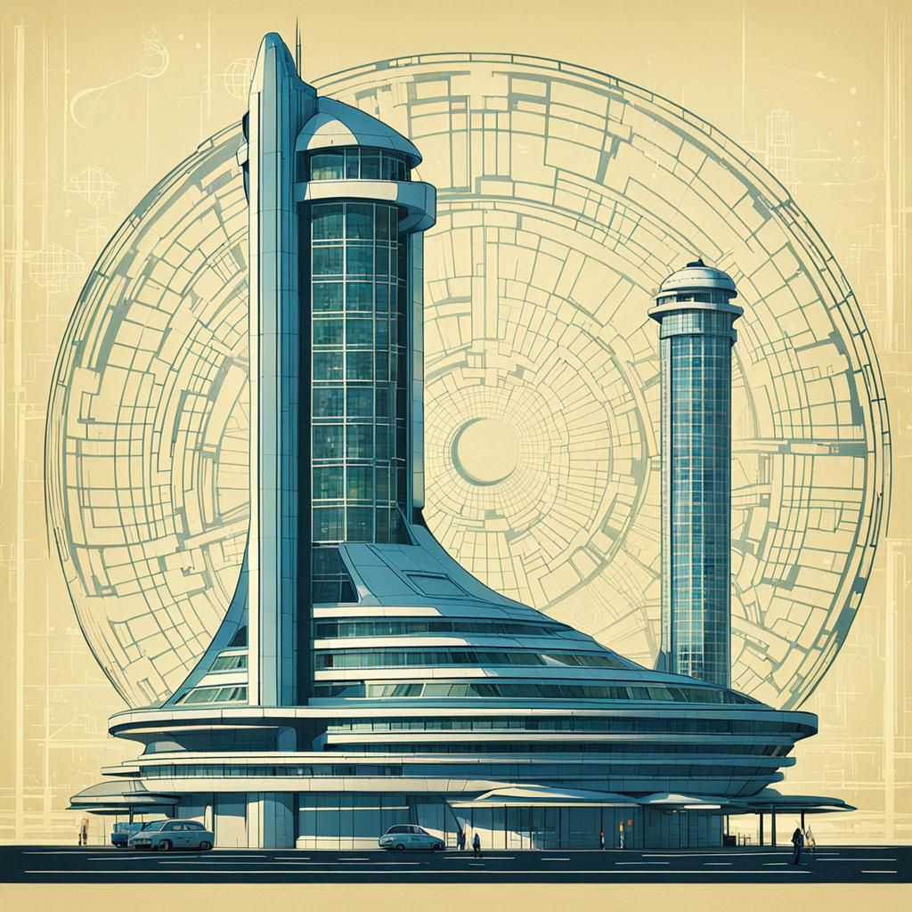Retrofuturistic science tower - AI Generated Artwork - NightCafe Creator