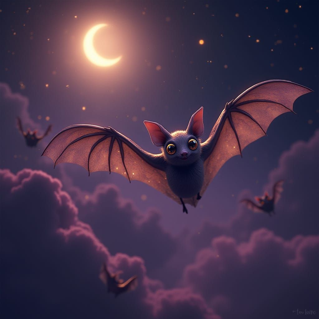 Whimsical Bats Soar through Celestial Galaxy in Ar... - AI Art
