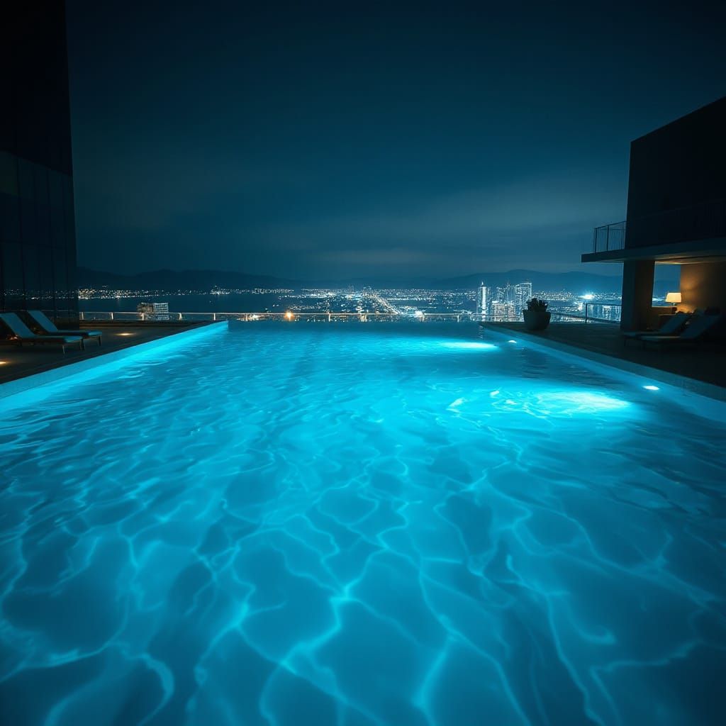 Rooftop pool at night #2 - Ethereal Nighttime Rooftop Oasis ...