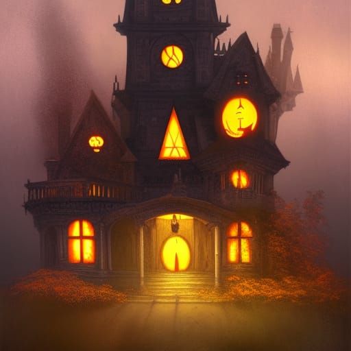 Haunted House Jack O Lantern - AI Generated Artwork - NightCafe Creator