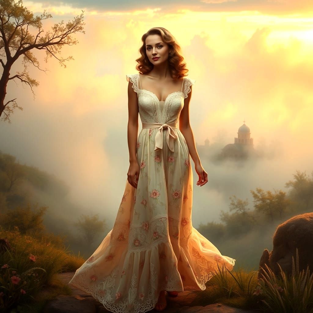 1940s Woman in Ethereal Fantasy Setting - AI Art