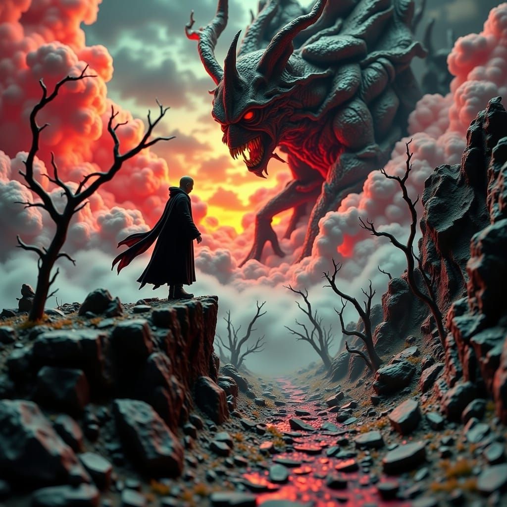 Ethereal Vampire at Windswept Cliff's Edge in Dark... - AI Art