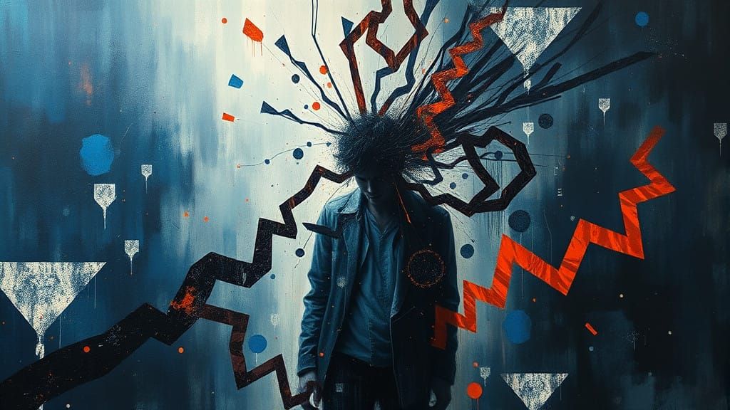 Overwhelmed Figure in Abstract, Expressionist Chao... - AI Art