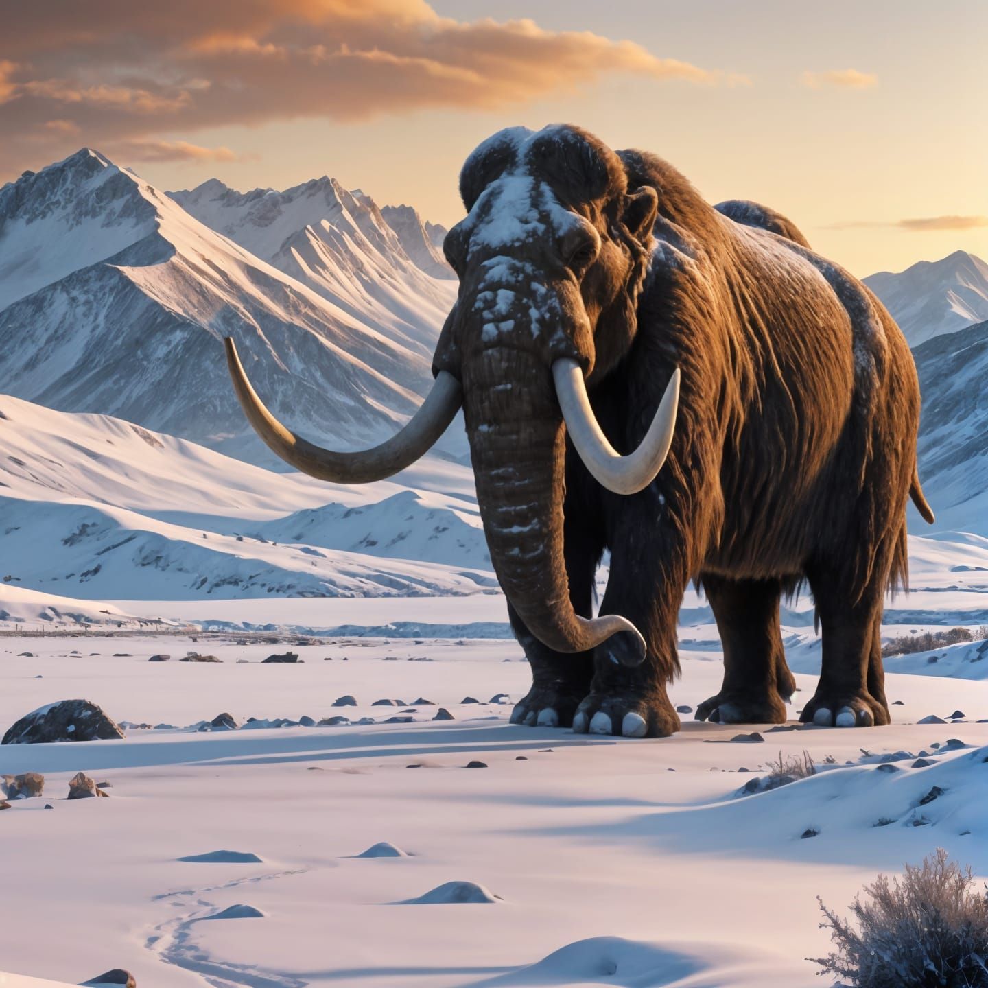 Woolly Mammoth - Majestic Woolly Mammoth in Snowy Tundra Lan...