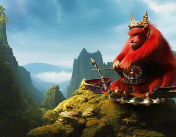 Professional photography of the monkey king sitting on his throne - AI ...