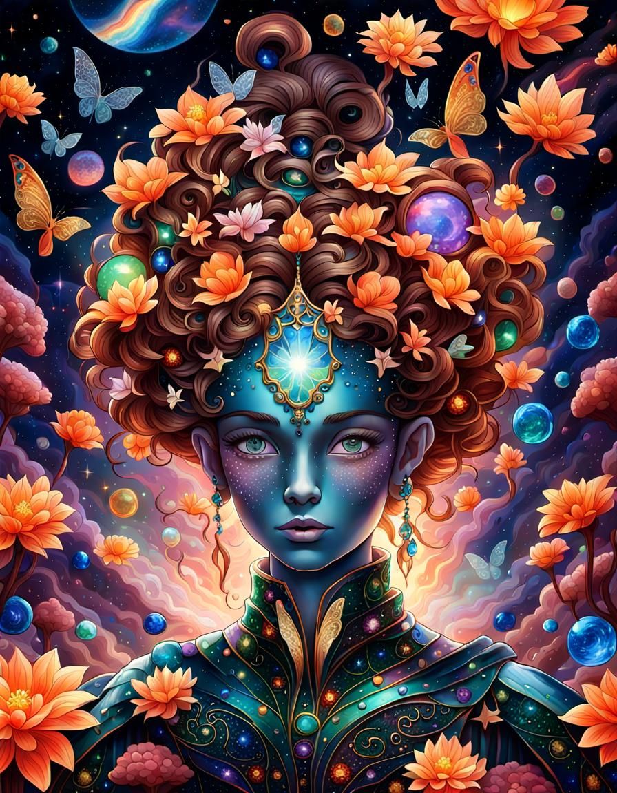 (hyper detailed magical portrait of a princess floating in space with ...