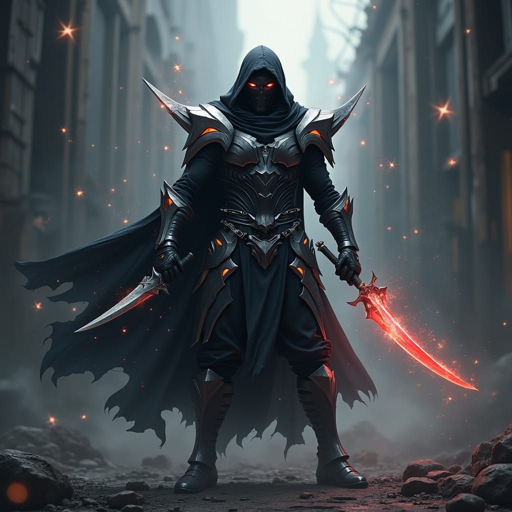 Dark Fantasy Ninja Zed in Cosmic Shadows - AI Art