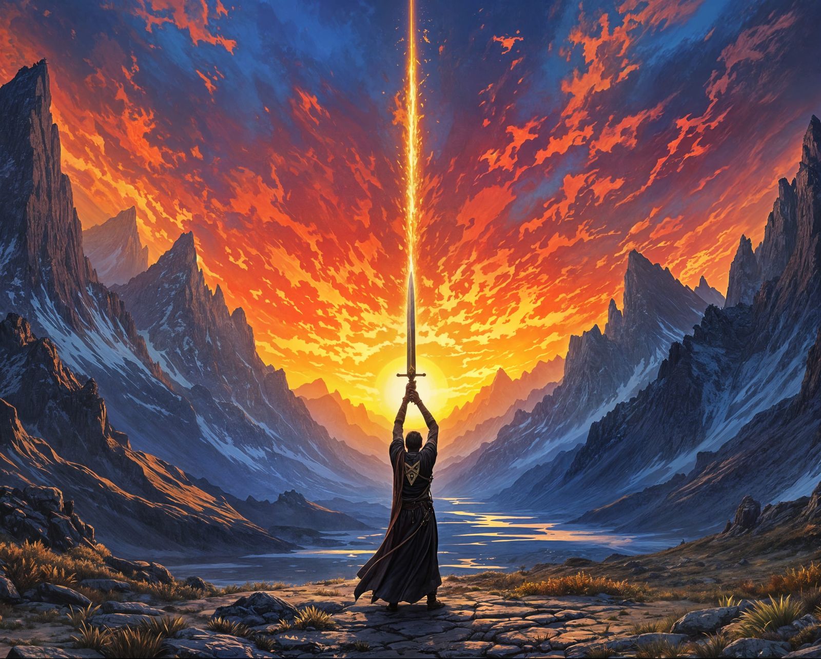 Valley of the Sunken Sun Sword - Epic Fantasy Warrior Raises...