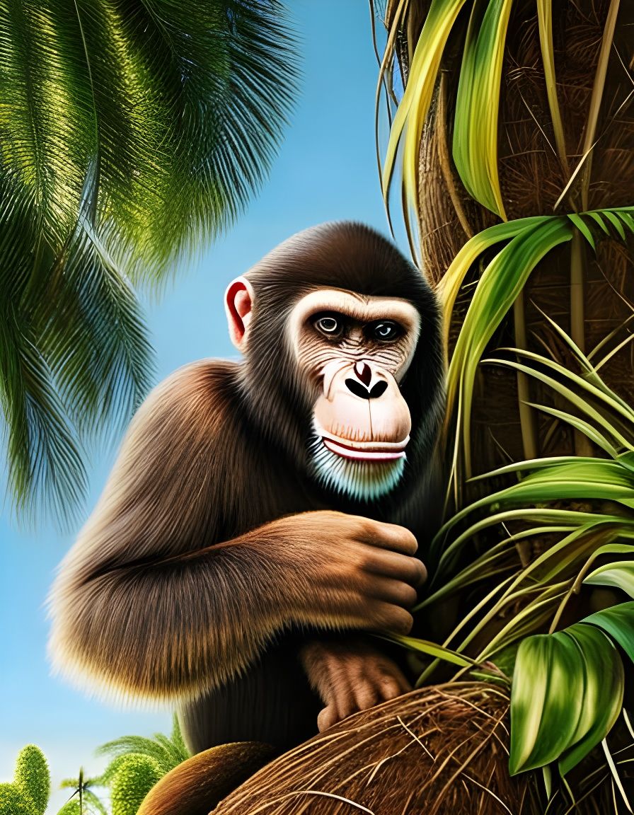 ape in a coconut tree - AI Generated Artwork - NightCafe Creator