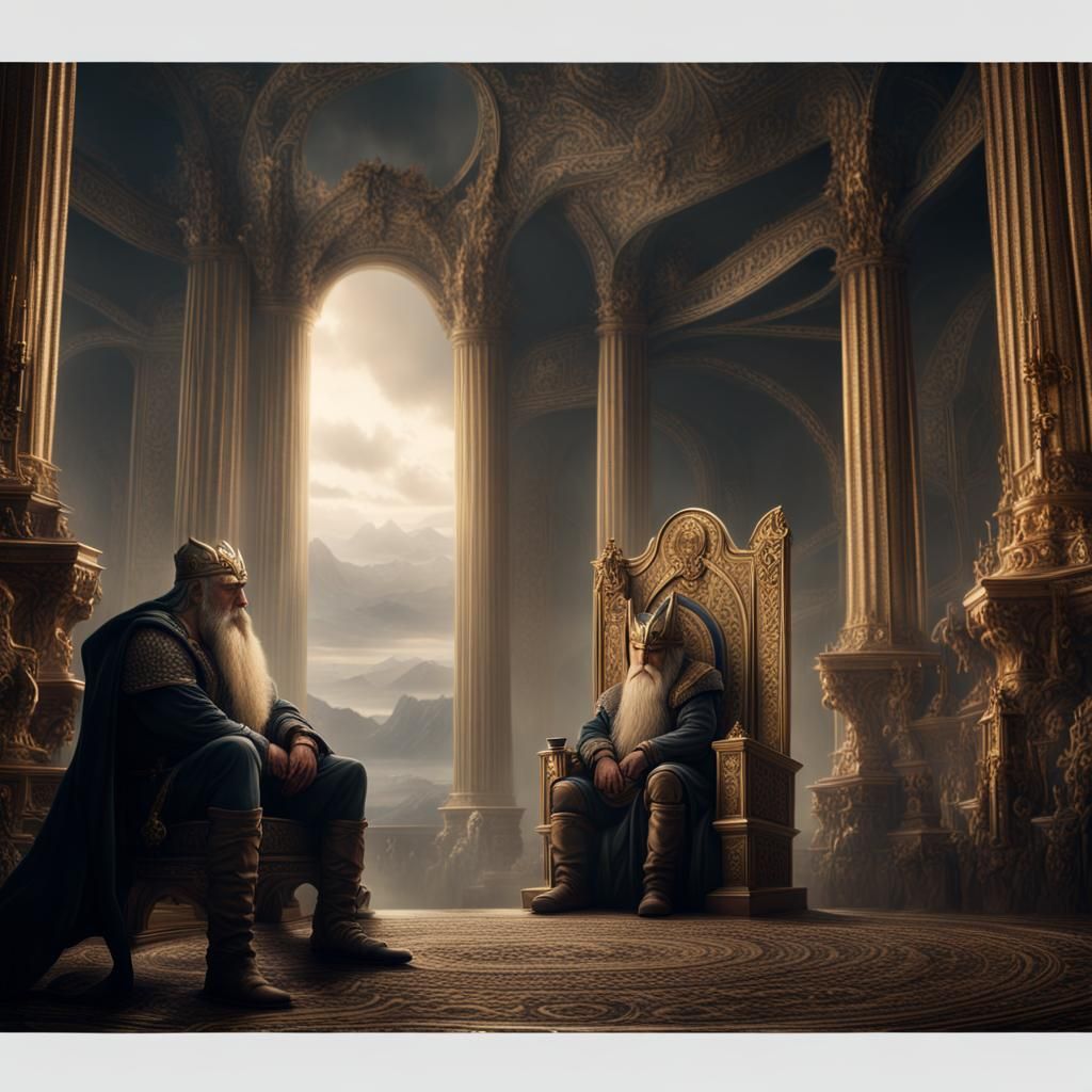 The God Odin sitting oh his high seat in Valhalla - AI Generated ...