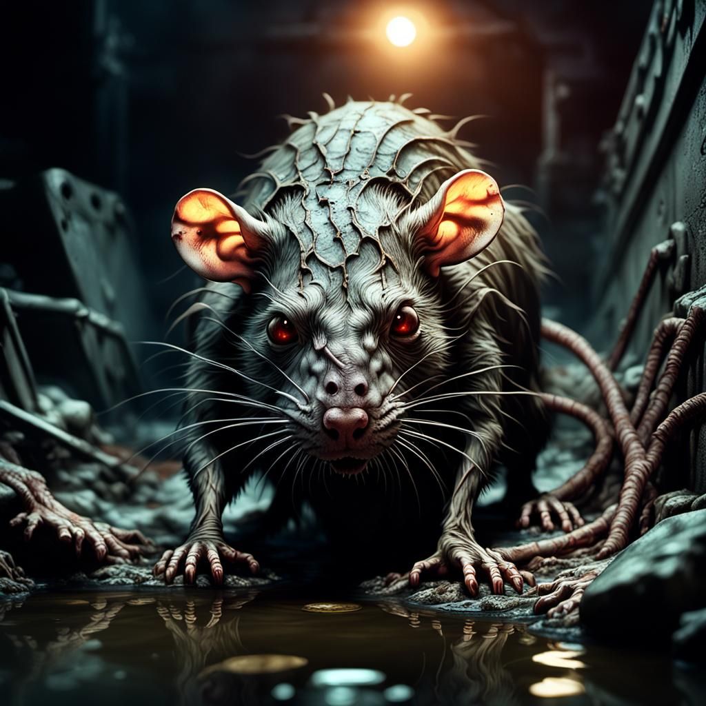 A rotting decomposing zombie rat in the sewer - AI Generated Artwork ...