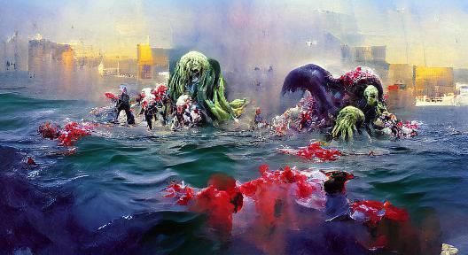 Zombies attacking Cthulhu by Arthur Suydam - AI Generated Artwork ...