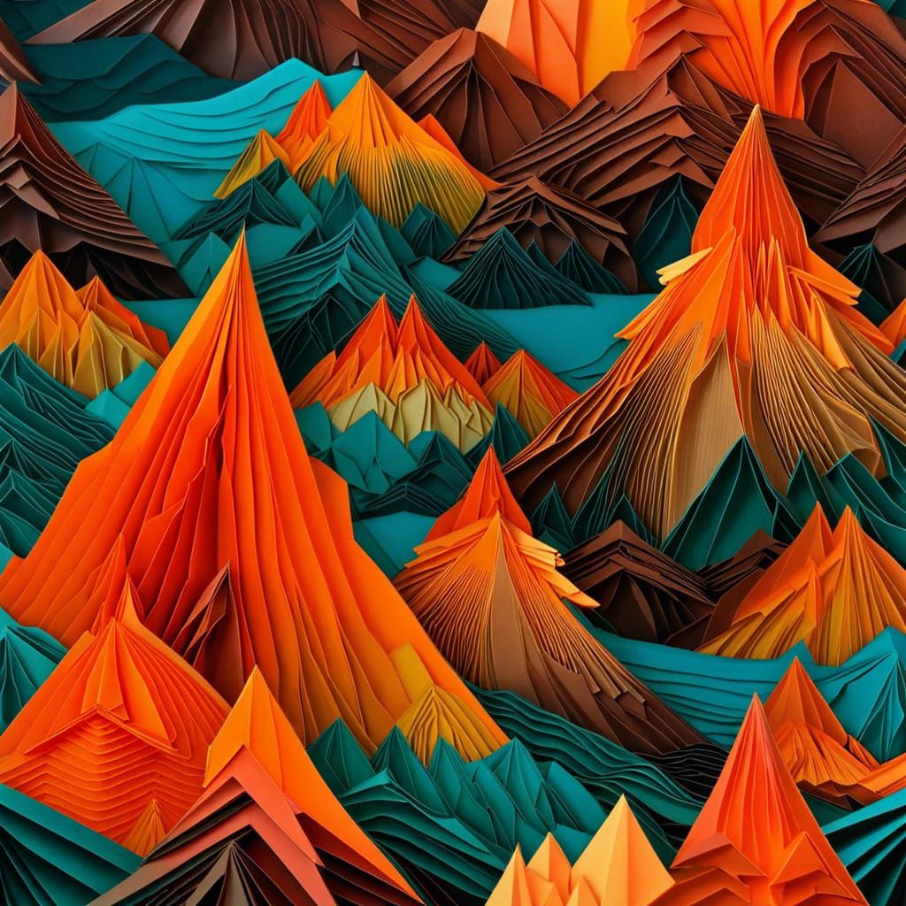 Errupting volcano in a burning forest landscape Origami, paper ...