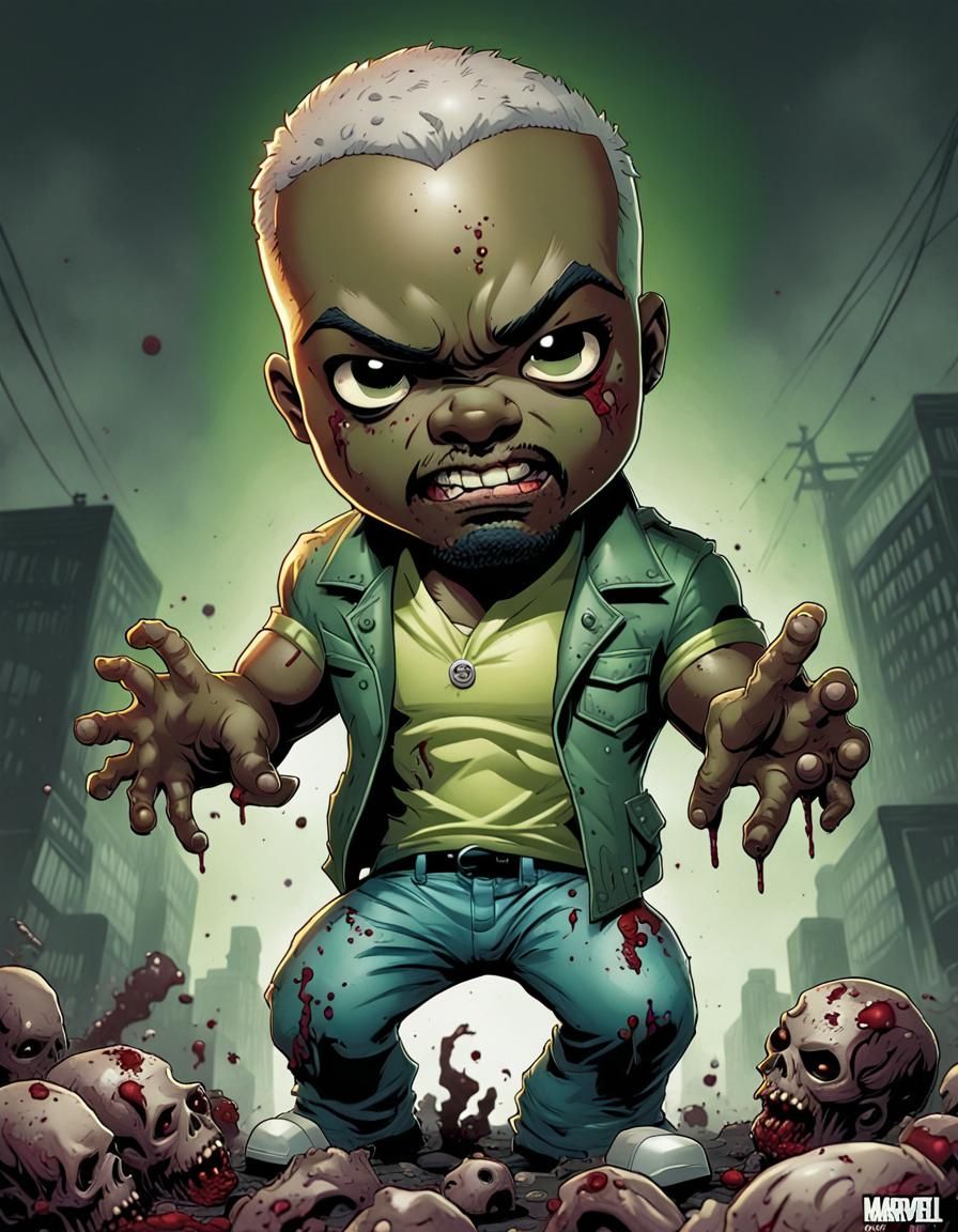 chibi zombie Luke Cage marvel, zombie green skin - AI Generated Artwork ...