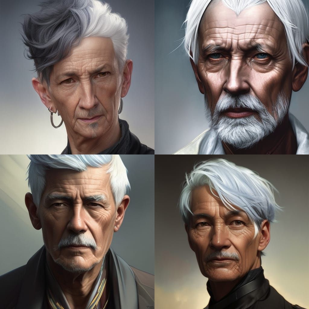 Androgynous genderless person with grey hair and wrinkles - AI ...
