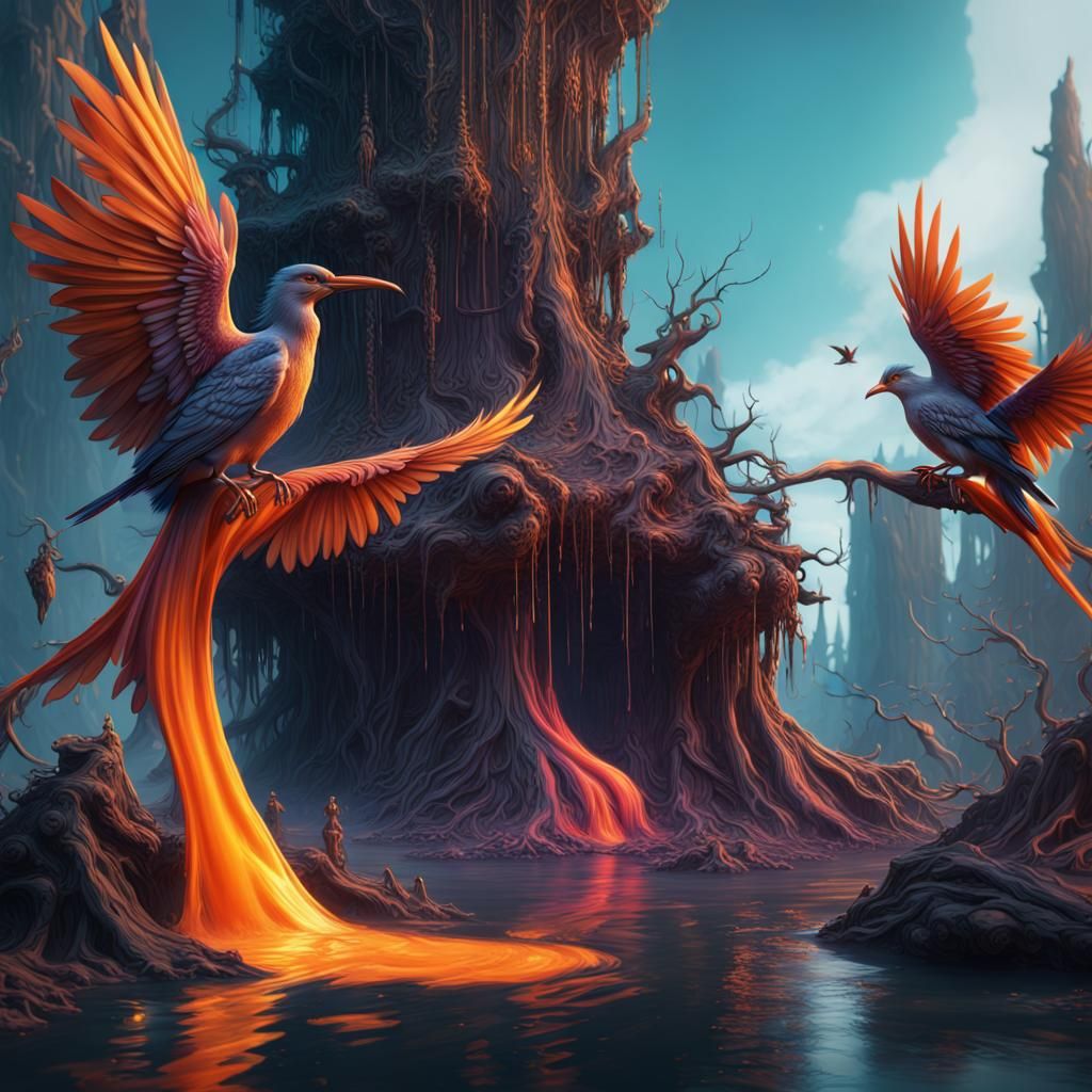 Melted birds - AI Generated Artwork - NightCafe Creator