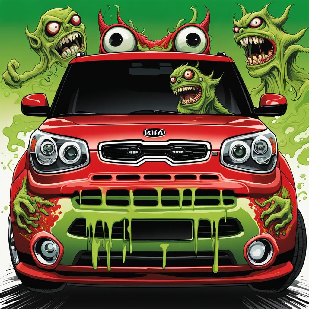Ed roth illustration, painted on the side of a (red 2010 Kia soul:1.3 ...