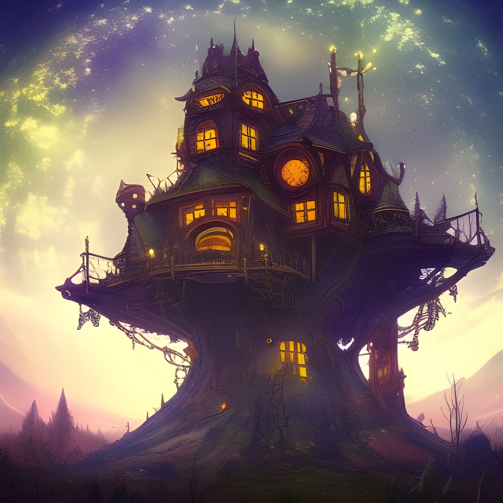 Witch's Treehouse - AI Generated Artwork - NightCafe Creator