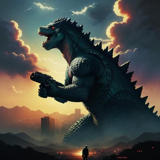 A zilla with a gun - AI Generated Artwork - NightCafe Creator