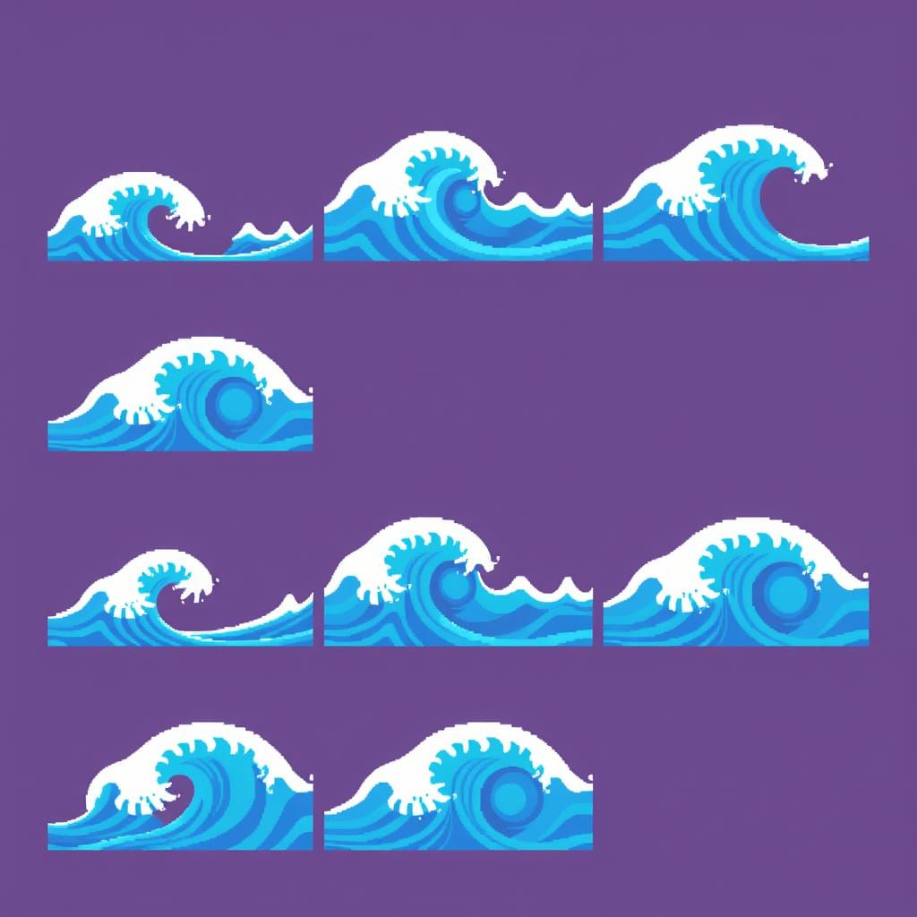 Classic 16-Bit Wave Sprite Sheet in Flat Cartoon S... - AI Art