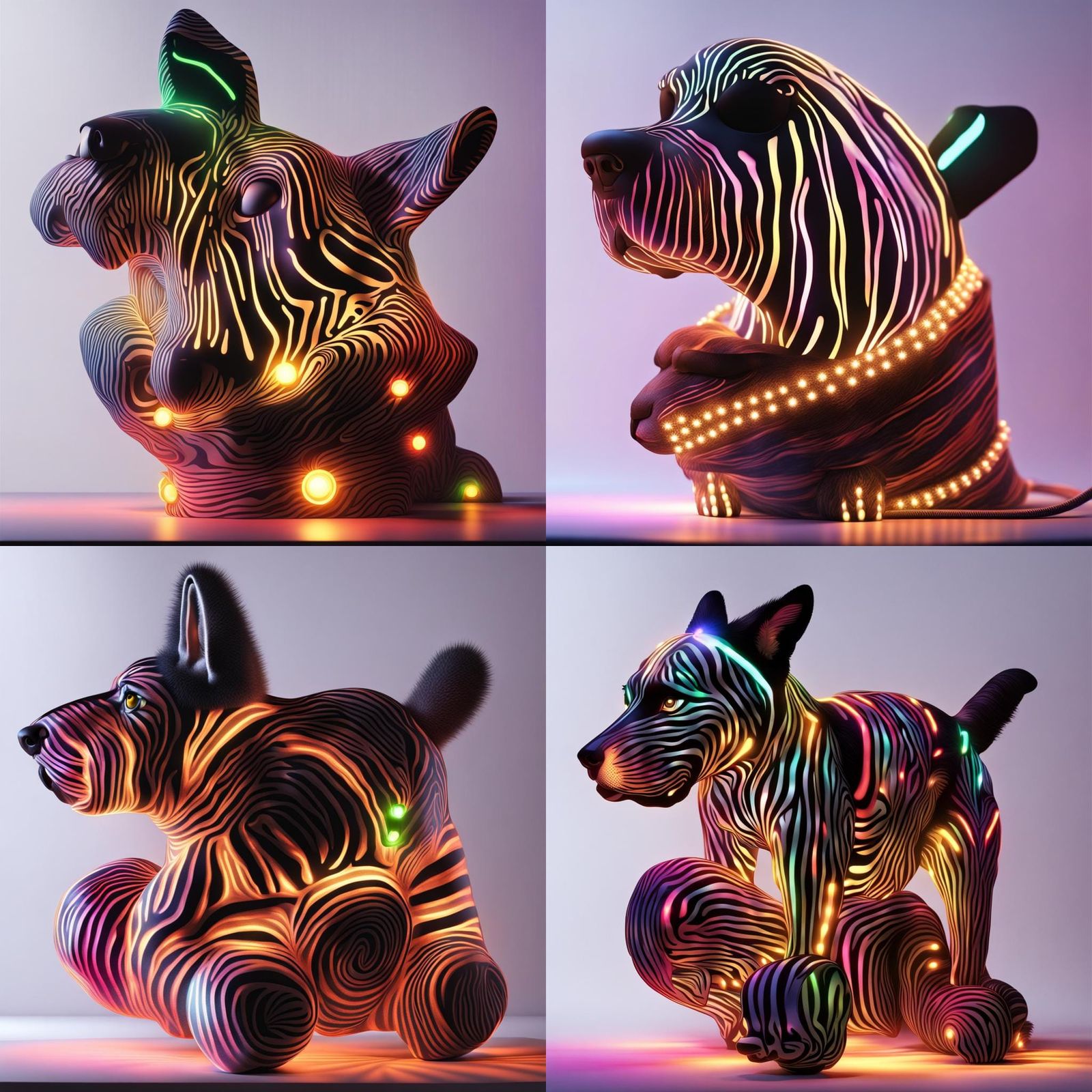 A ZEBRA DOG WITH LIGHTS ON volumetric lighting photorealistic intricate ...