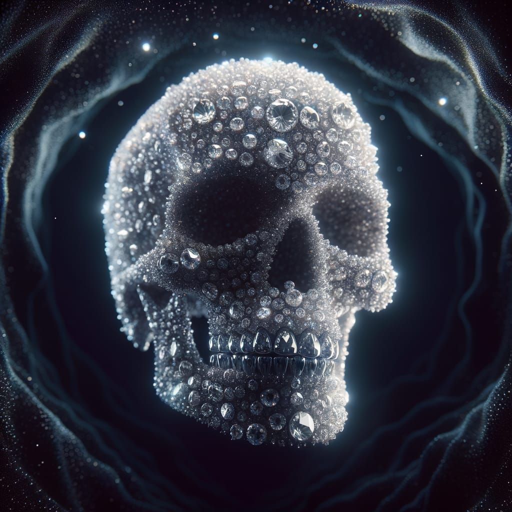 Ethereal Diamond Skull in Dark Abyss - AI Art