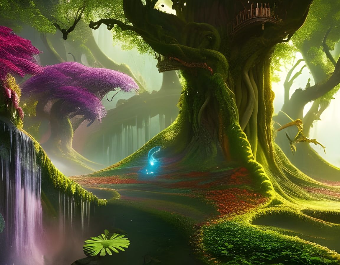 Beautiful magical forgotten fairy forest covered in vines, magical ...