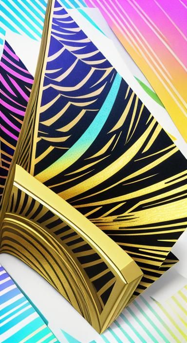 vaporwave holographic layers abstraction with zebra print gold metallic ...