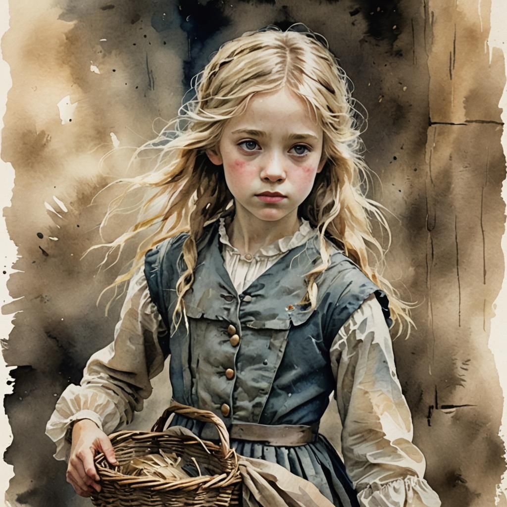 Cosette From Les Miserables, Watercolor - AI Generated Artwork - NightCafe Creator